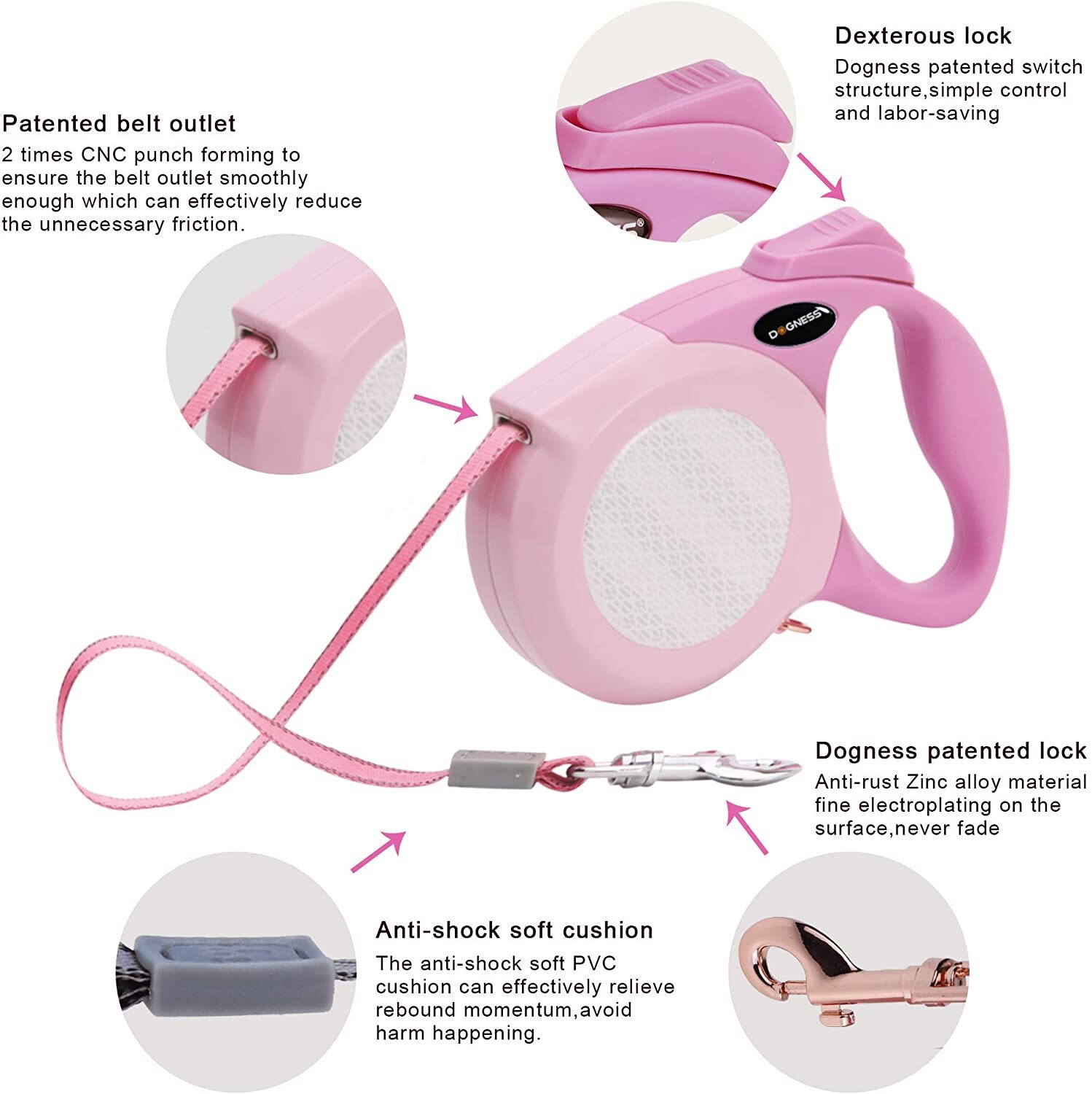 Smart Control Retractable Leash - Elegance Pink
